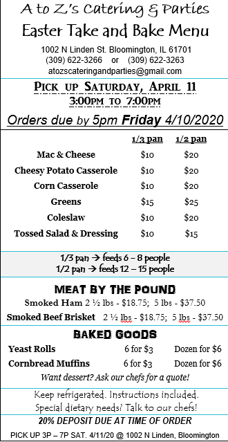 Feed Your Family this Friday 4/10 and our Easter Take and Bake Menu – A ...